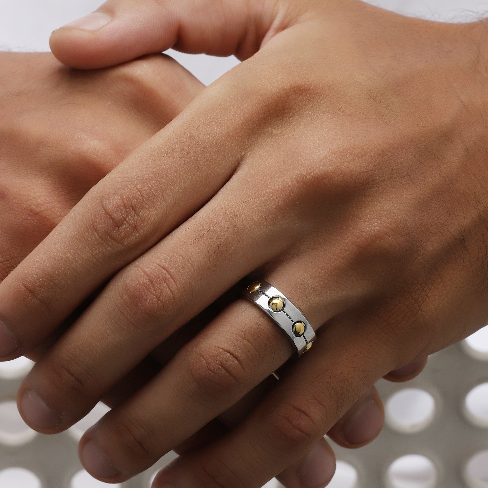 Dual tone stud rivet ring – Eloa Jewellery